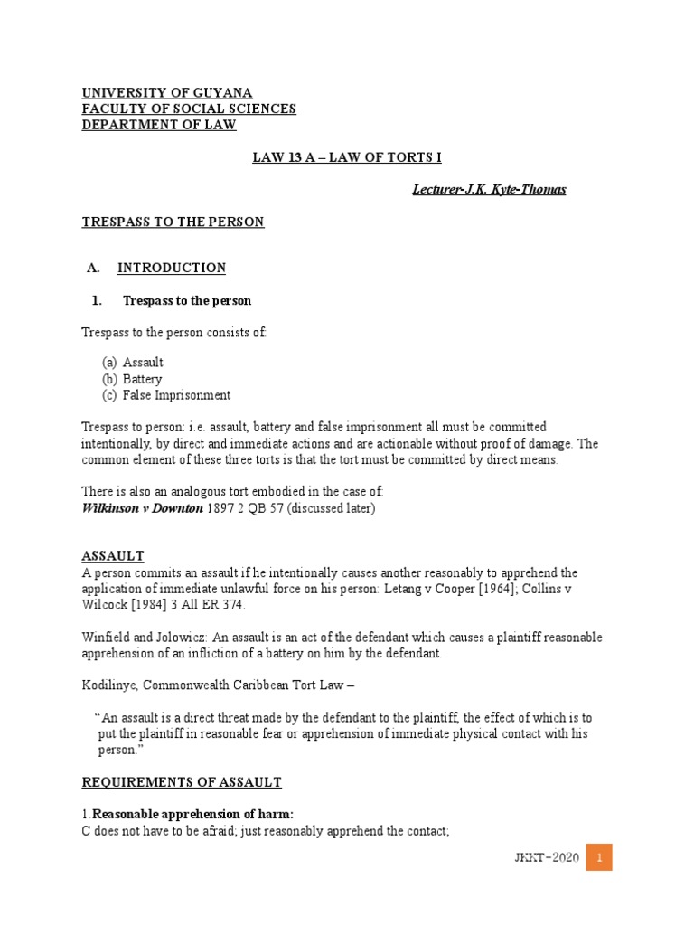 Worksheet 2 Assault and Battery N FI | PDF | Assault | Trespass