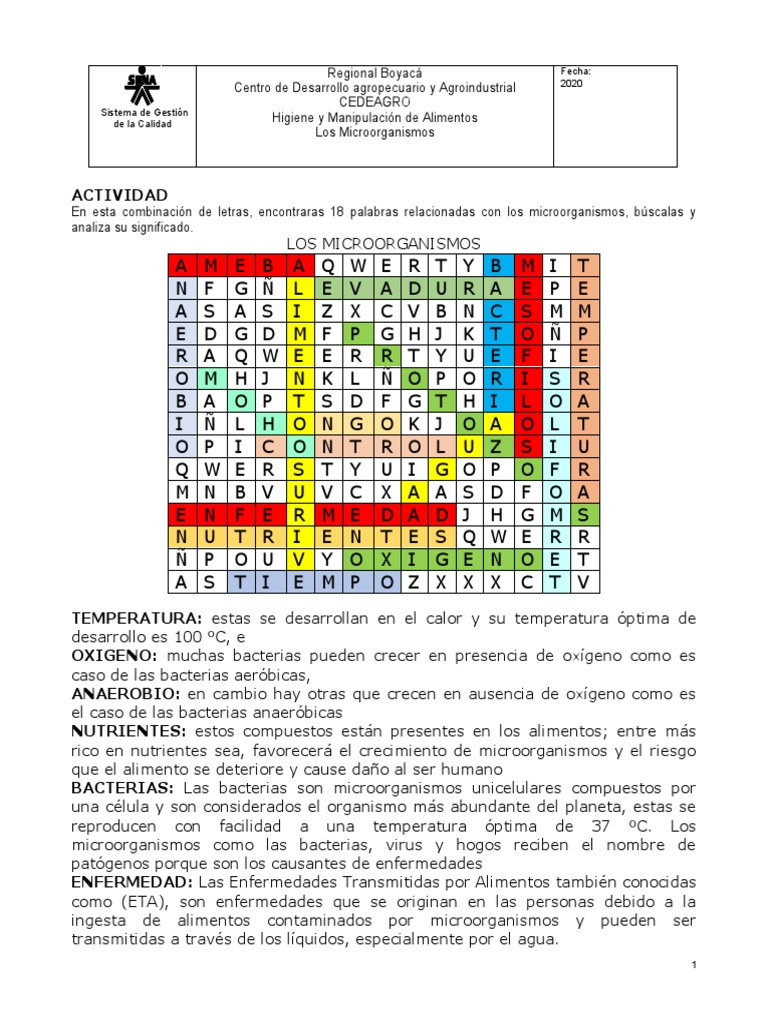 Sopa de Letras: Microorganismos y Bacterias | PDF | Microorganismo ...
