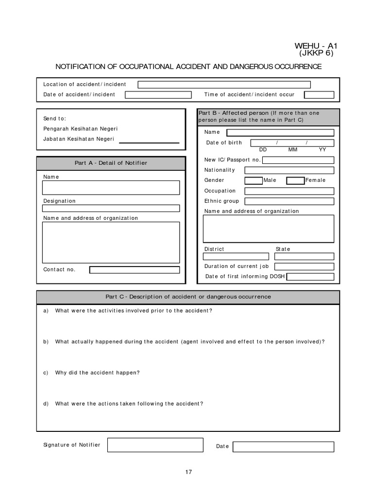 Notification of Occupational Accident and Dangerous Occurrence | PDF ...