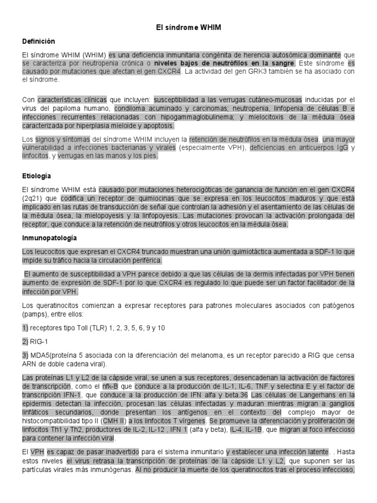 El síndrome WHIM: características clínicas, diagnóstico y manejo | PDF ...