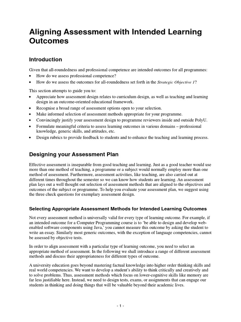 Aligning Assessments with Learning Goals | PDF | Educational Assessment ...