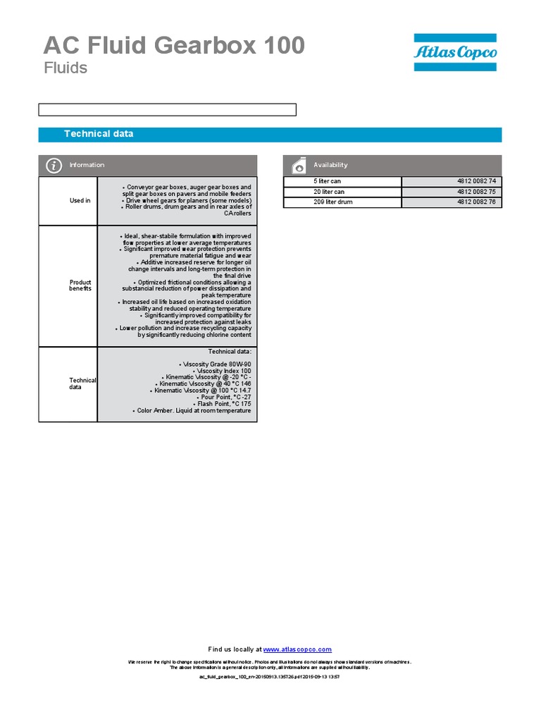 AC Fluid Gearbox 100 Datasheet | PDF | Viscosity | Transmission (Mechanics)
