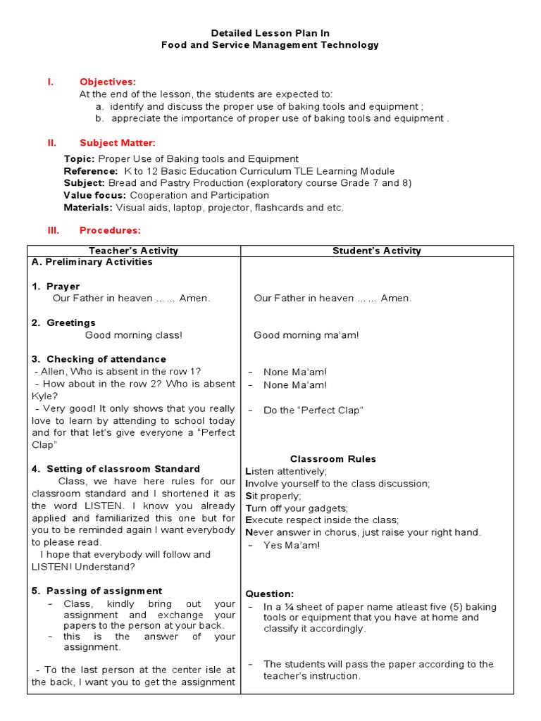 Lesson Plan (2020) | PDF | Spoon | Baking