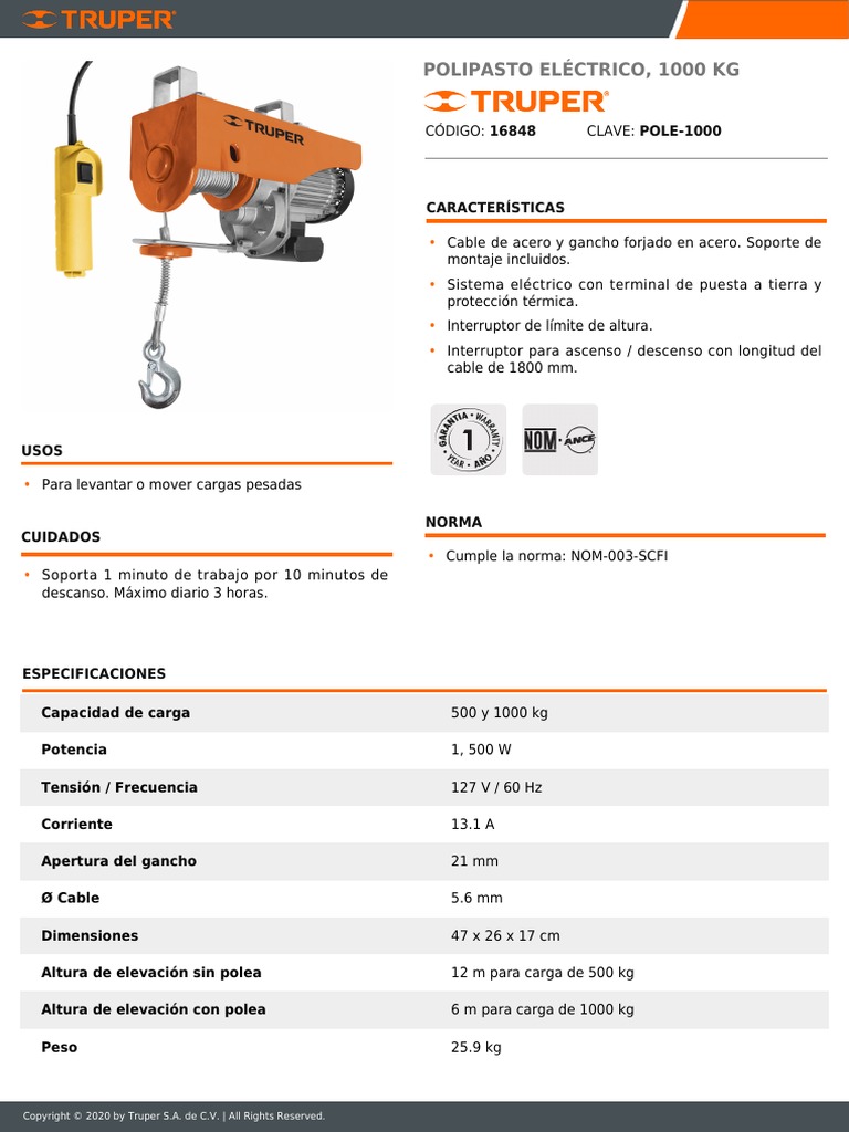 Ficha Tecnica Polipasto Truper | PDF