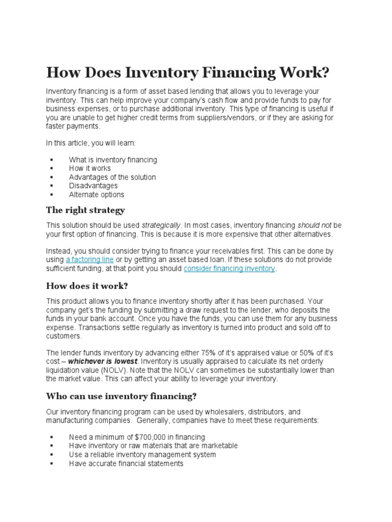 How Does Inventory Financing Work | PDF | Inventory | Factoring (Finance)