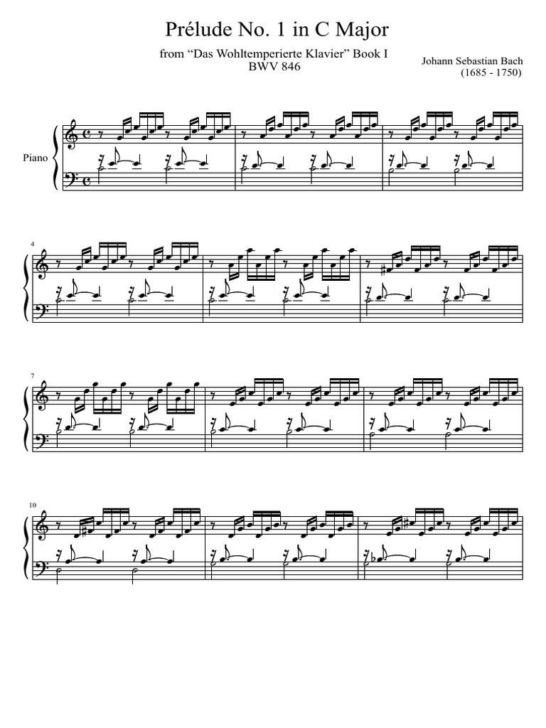 Bach Prelude No. 1 in C Major PDF | PDF | Classical Compositions ...