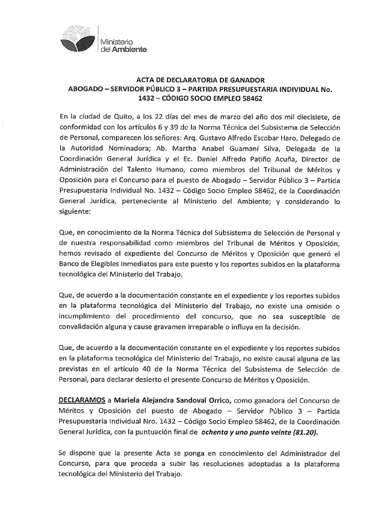 22 58462 Acta Declaratoria Ganador | PDF