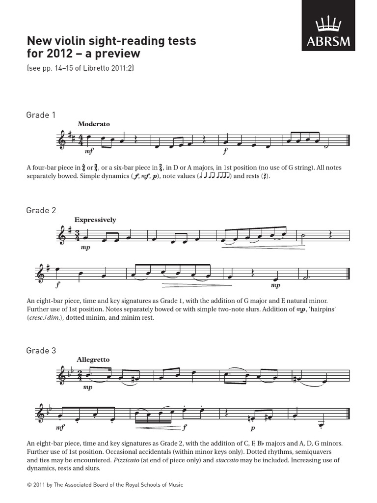 New Violin Sight-Reading Tests For 2012 - A Preview: Grade 1 | PDF ...