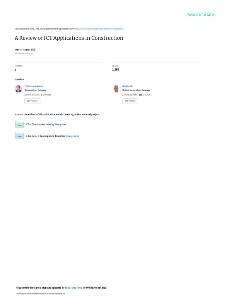 A Review of ICT Applications in Construction: August 2018 | PDF ...