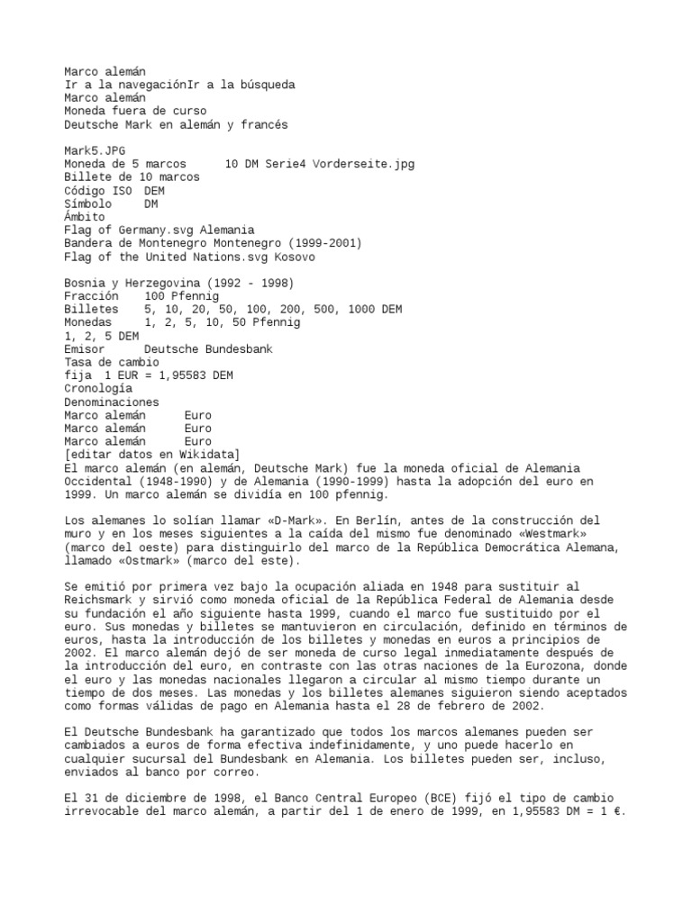 Marco Aleman | PDF | Deutsche Mark | Alemania
