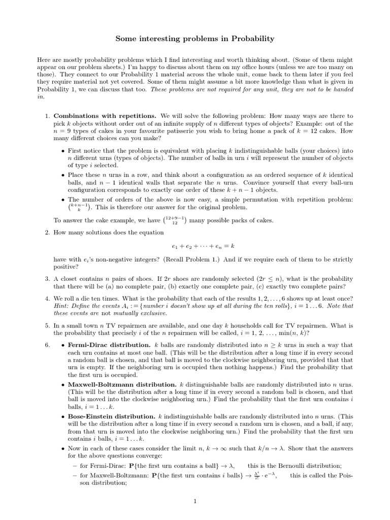 Some Interesting Problems in Probability | PDF | Probability ...