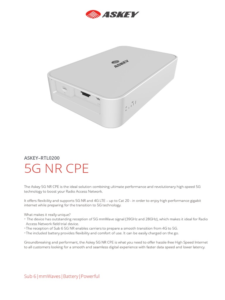 Askey rtl0200 5g NR Cpe Datasheet | PDF | Lte (Telecommunication) | 4 G