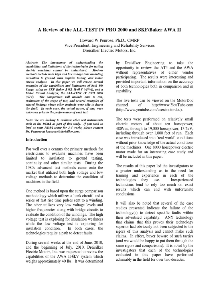 A Review of The ALL-TEST IV PRO 2000 and SKF/Baker AWA II | PDF ...
