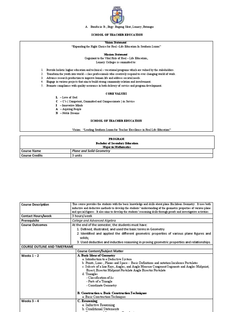 LC - Cmo - Syllabus - Plane and Solid Geometry | PDF | Triangle | Area