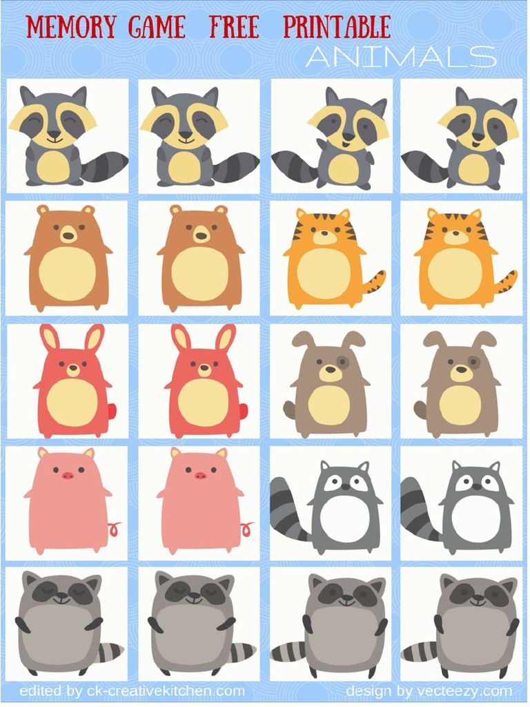 Free Printable Memory Game Animals