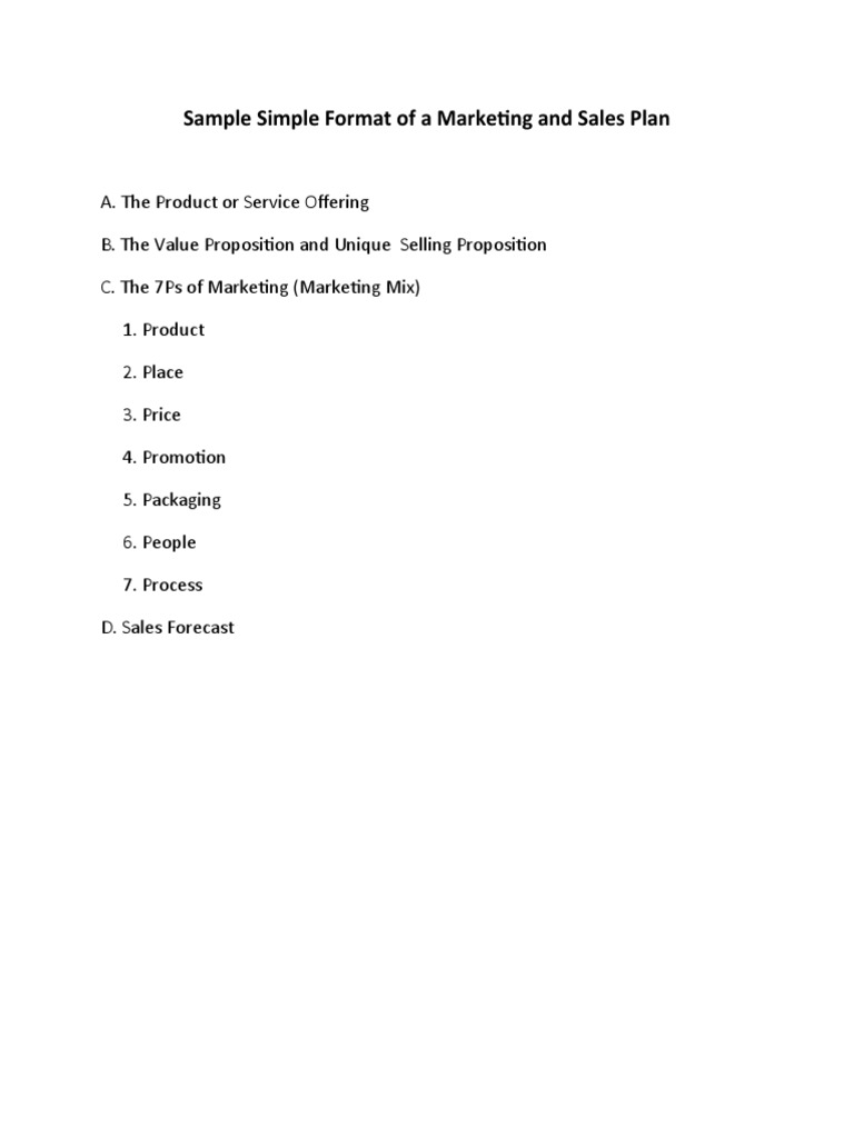 Sample Simple Format of A Marketing and Sales Plan | PDF | Marketing ...