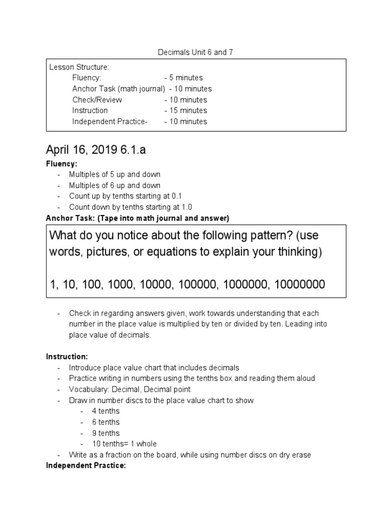 Decimals Lesson Plans and Activities | PDF | Fraction (Mathematics ...