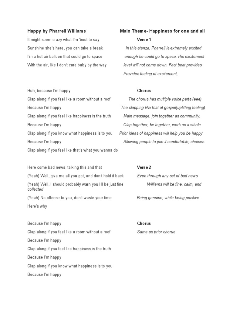 Happy by Pharrell Williams Lyrics | PDF