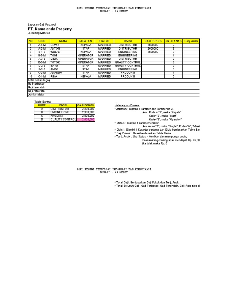 Soal Lat. Praktek Ms. Excel 2 | PDF