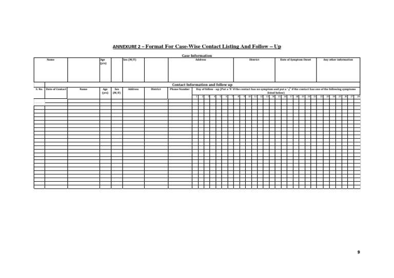 Case-Wise Contact Follow-Up Format | PDF