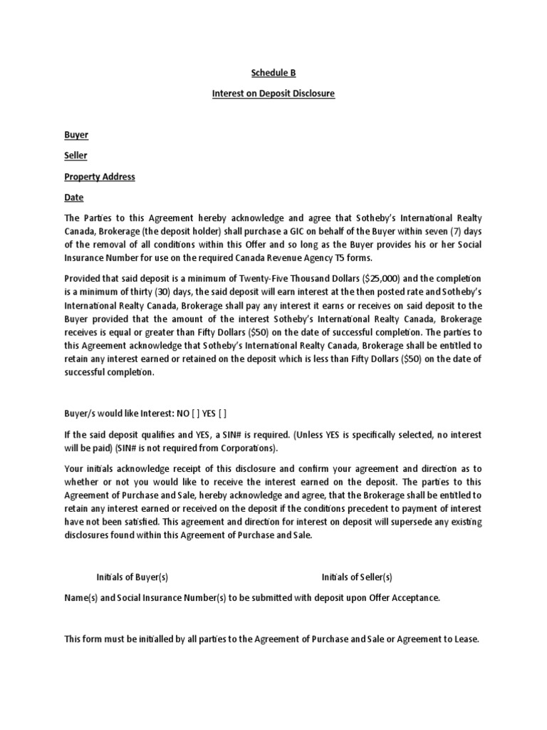 Schedule B Interest On Deposit Disclosure | PDF