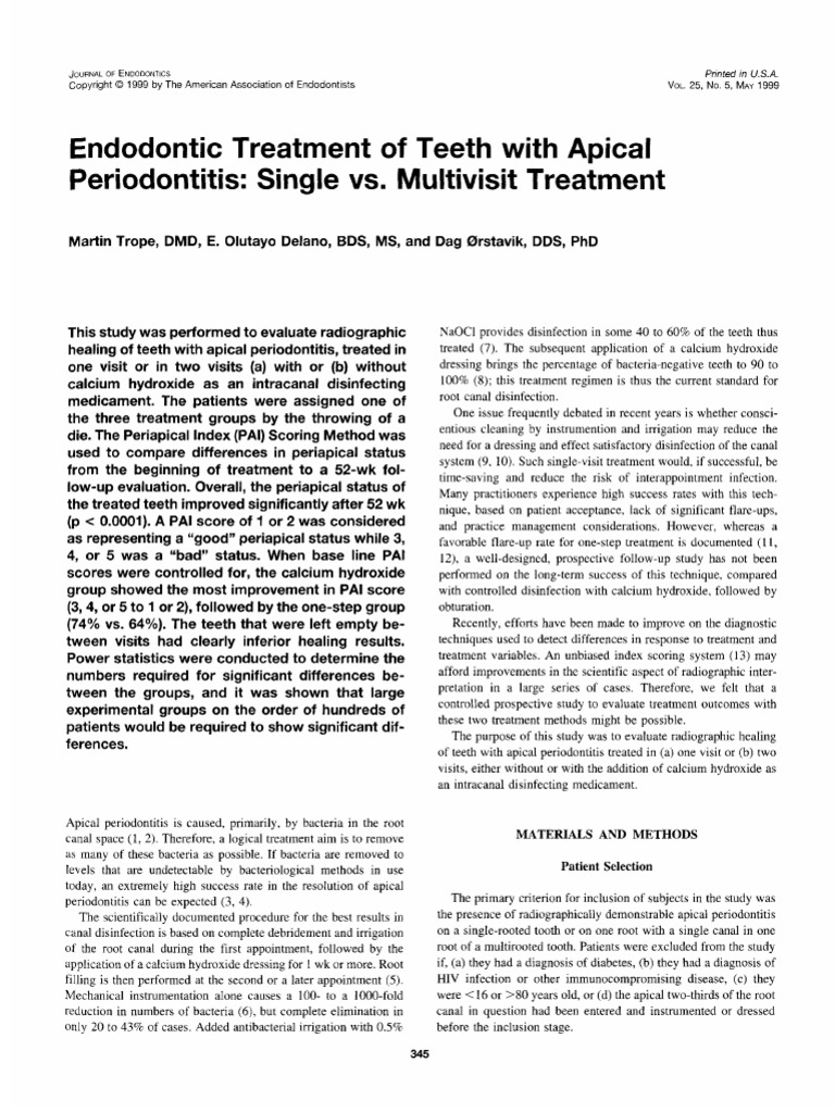 Endodontic Treatment of Teeth With Apical Periodontitis: Single vs ...