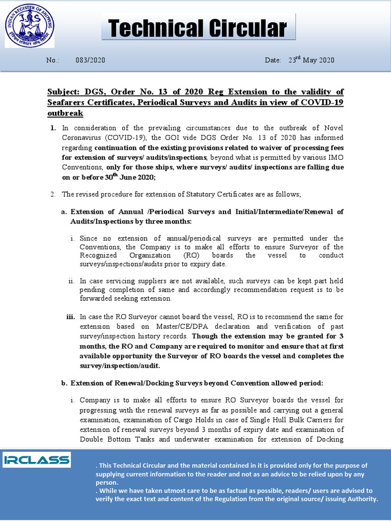 DG CIRCULAR Extension Technical Circular No 083 | PDF | Sailor | Audit