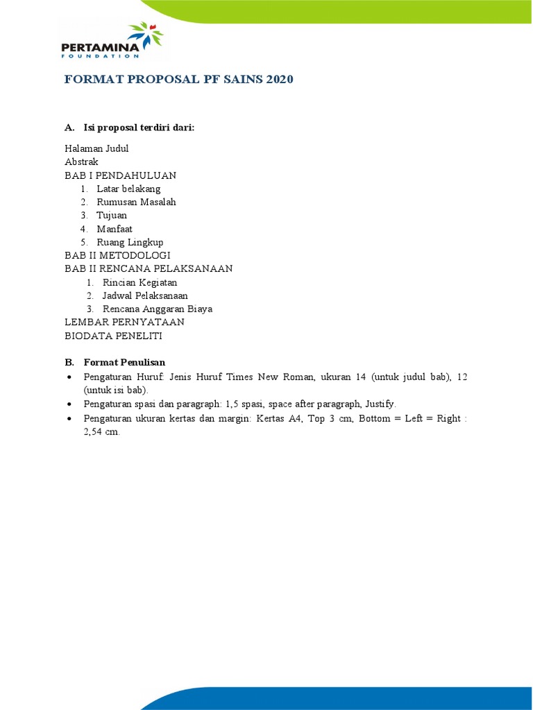 Template Proposal PF Sains 2020 | PDF