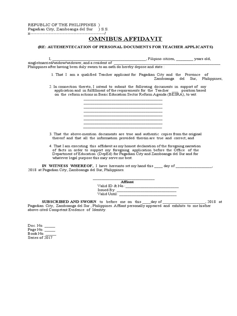 Omnibus Form | PDF | Affidavit | Legal Procedure