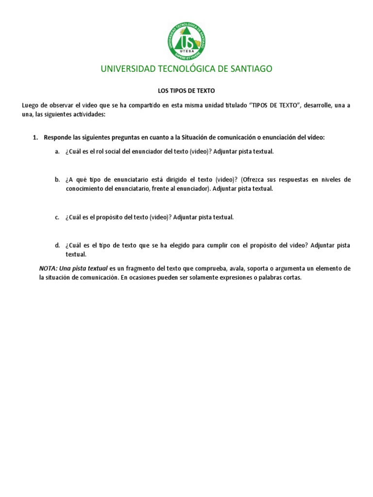 Ejercicio 8 Los Tipos De Texto 2 Pdf Comunicación Cognición 8477