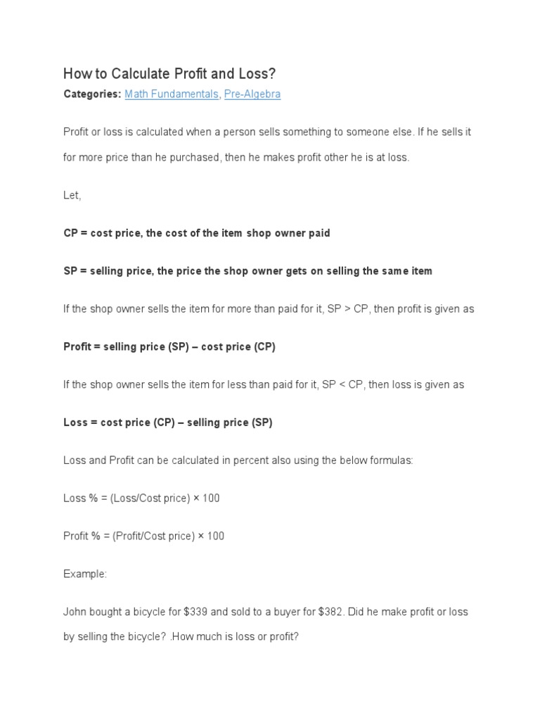 How To Calculate Profit and Loss | PDF