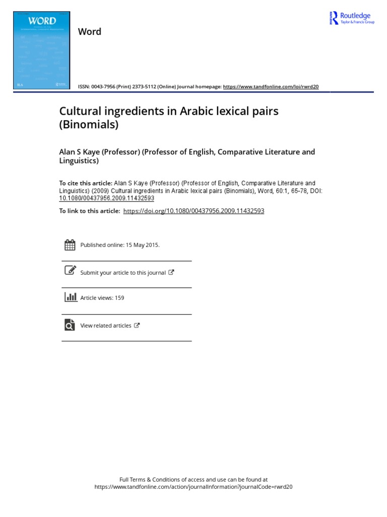 Cultural Ingredients in Arabic Lexical Pairs Binomials | PDF ...