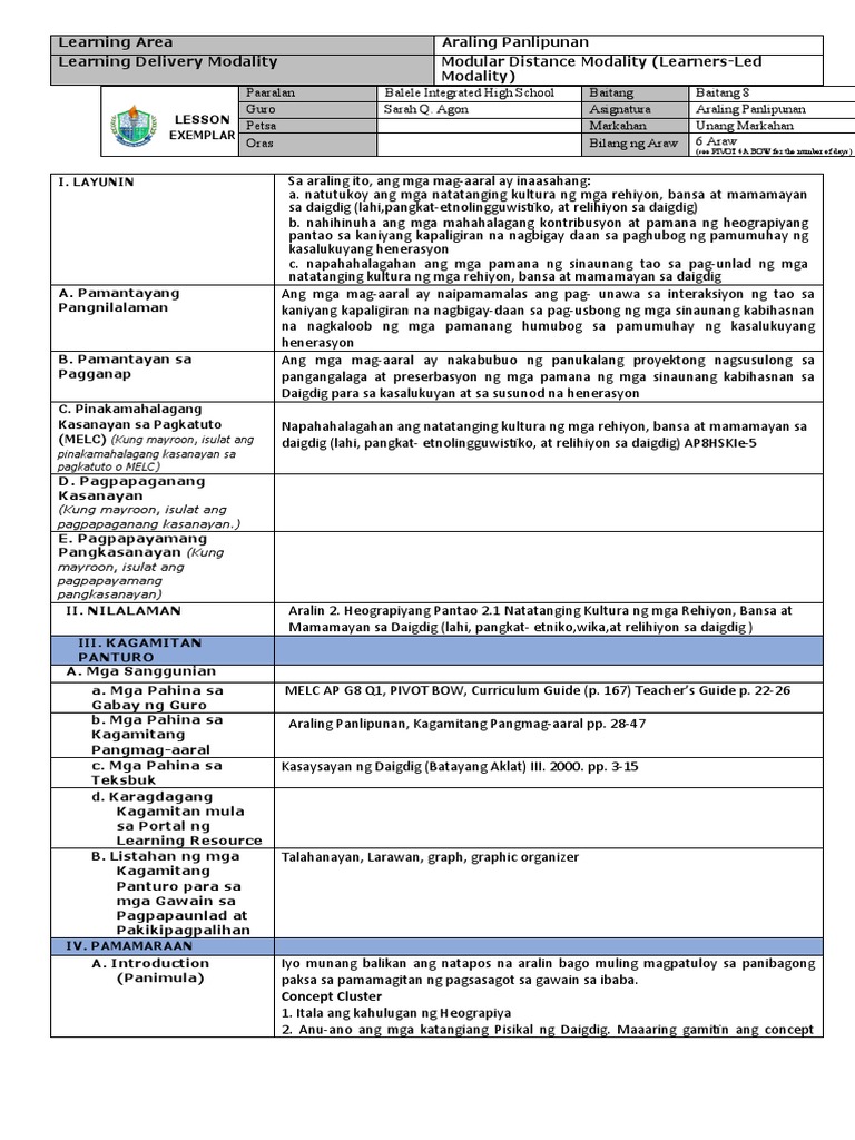 Ap8 Lesson Exemplar - Melc2 | PDF
