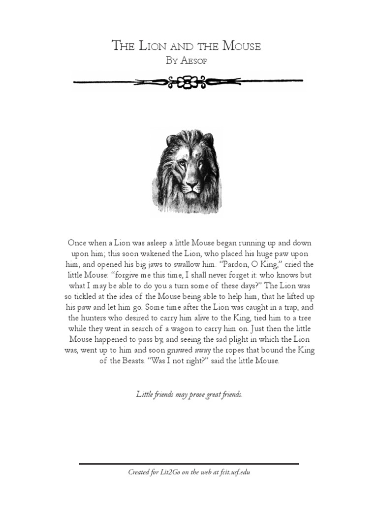 Aesops Fables 050 The Lion and The Mouse PDF | PDF