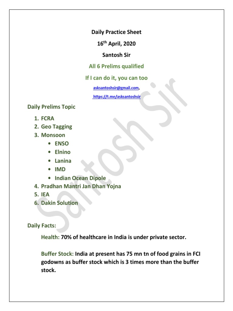 Daily Practice Sheet - 16thapril | PDF | Economies | Policy