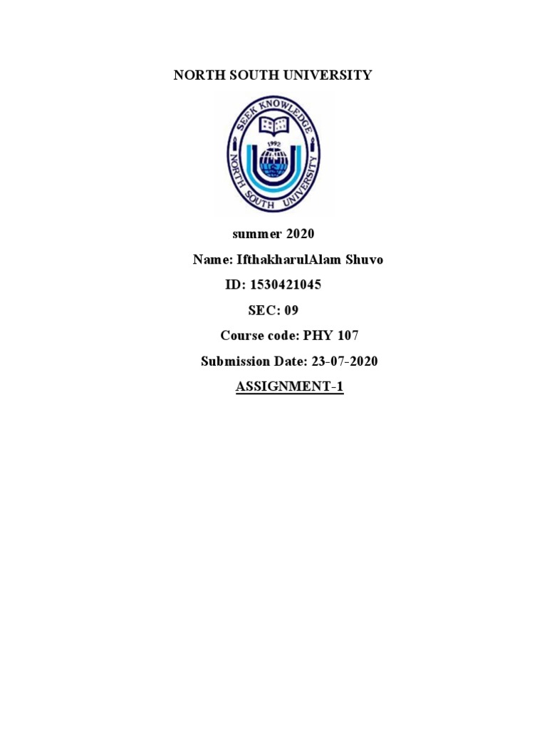 PHY 107 Assignment 1 Submission | PDF