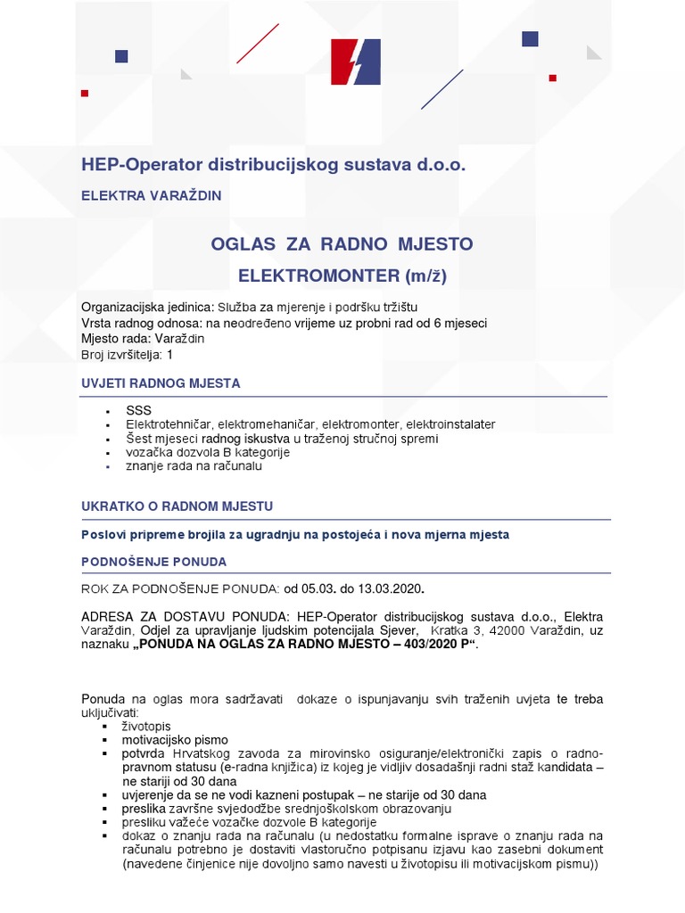 HEP-Operator Distribucijskog Sustava D.o.o.: Elektra Varaždin | PDF