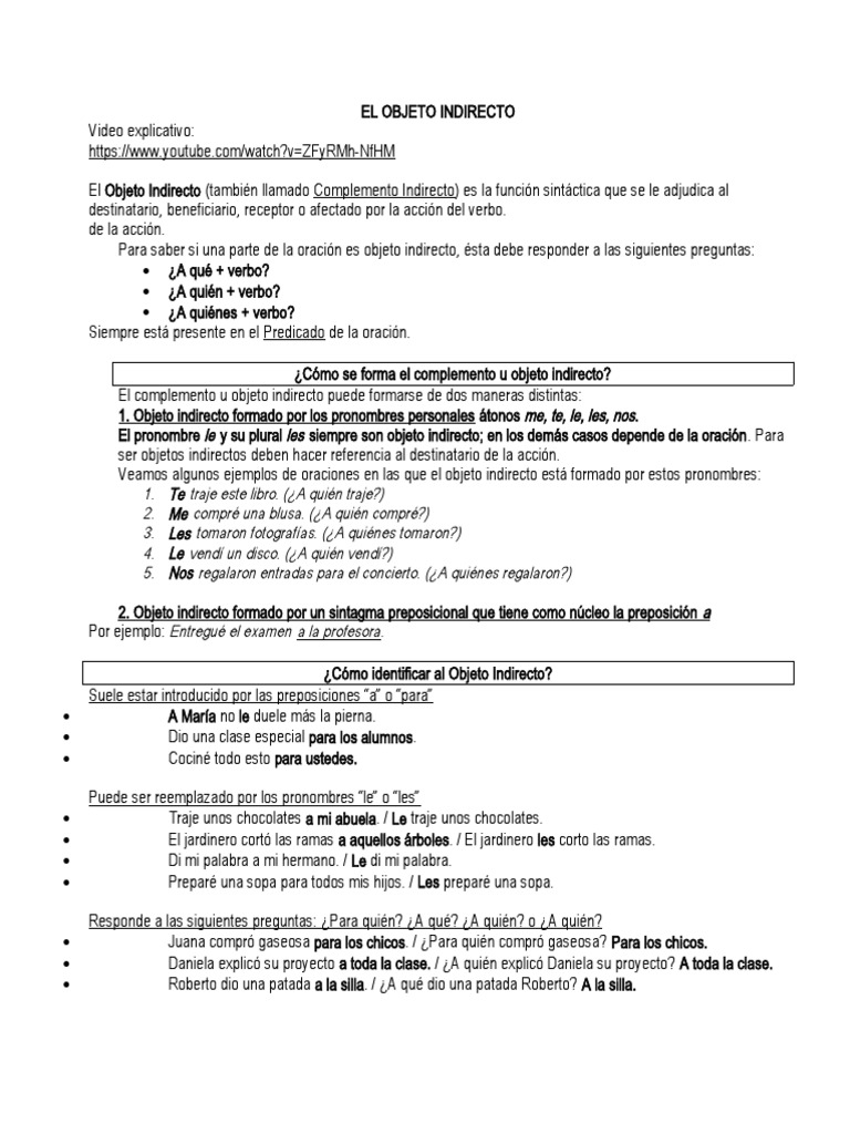 El Objeto Indirecto | PDF | Objeto (gramática) | Verbo