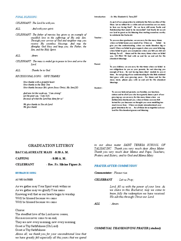 Liturgy For Graduation | PDF | Mass (Liturgy) | Eucharist