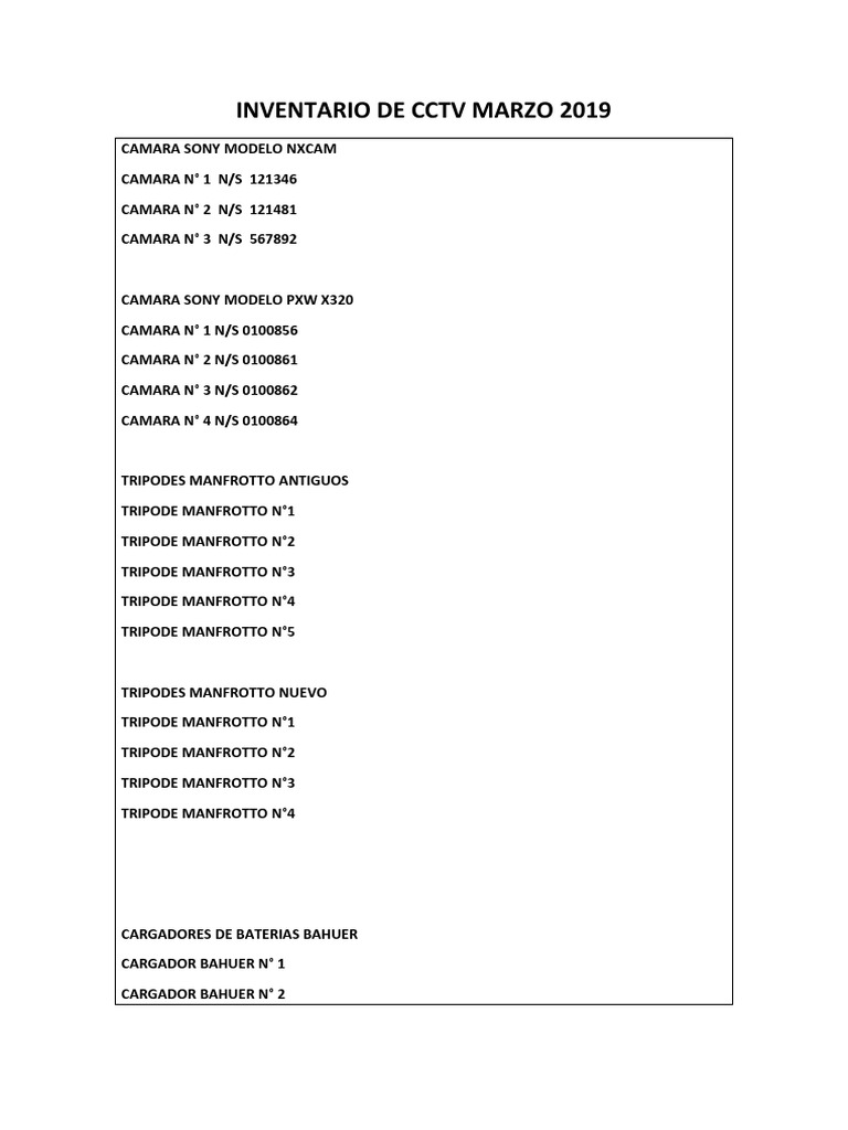 Inventario DE CCTV Marzo 2019 FINAL | PDF | Videotelefonía | Lenovo