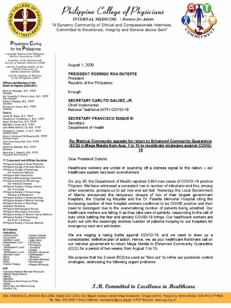PCP Letter To President Rodrigo Roa Duterte: Frontliners Call For ...