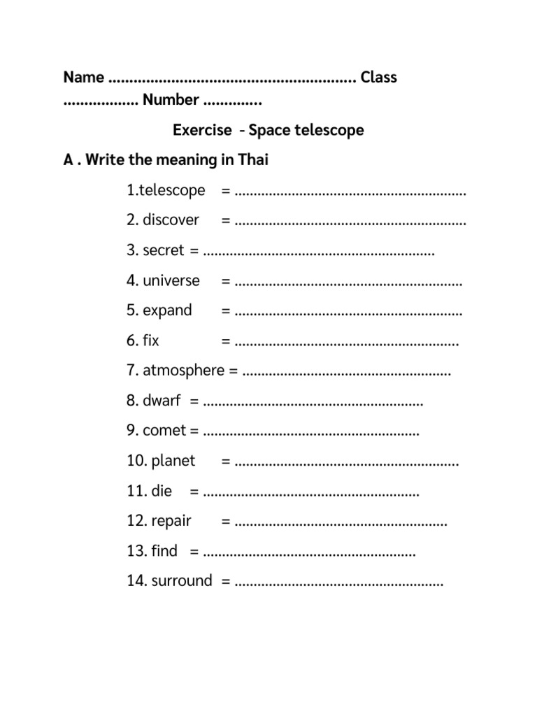 Space Telescope Vocabulary Exercise | PDF