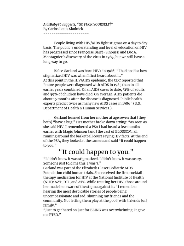 Carlos Louis Skolnick - HIV/AIDS Article On Kalee Garland | PDF | Hiv ...