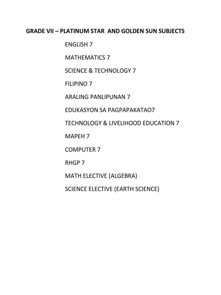 GRADE VII Subjects | PDF