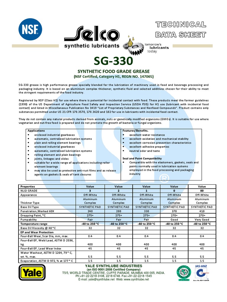 Synthetic Food Grade Grease Synthetic Food Grade Grease: (NSF Certified ...