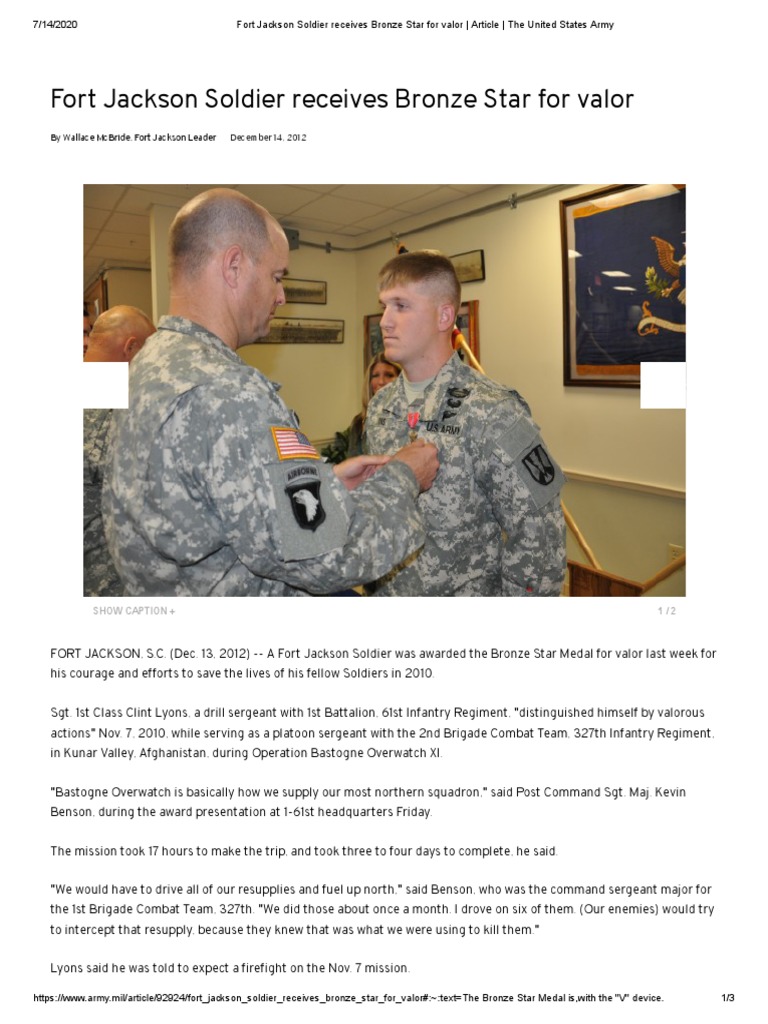 Fort Jackson Soldier Earns Bronze Star | PDF | 101st Airborne Division ...