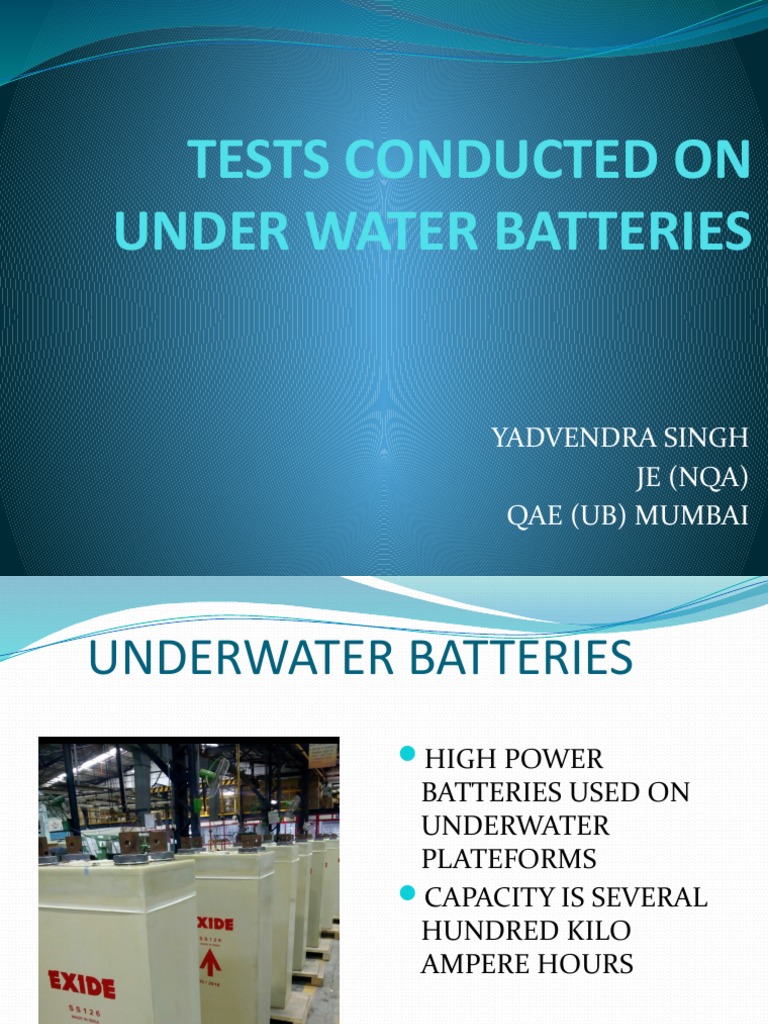 Tests Conducted On Under Water Battery - Yadu | PDF | Lead | Pressure