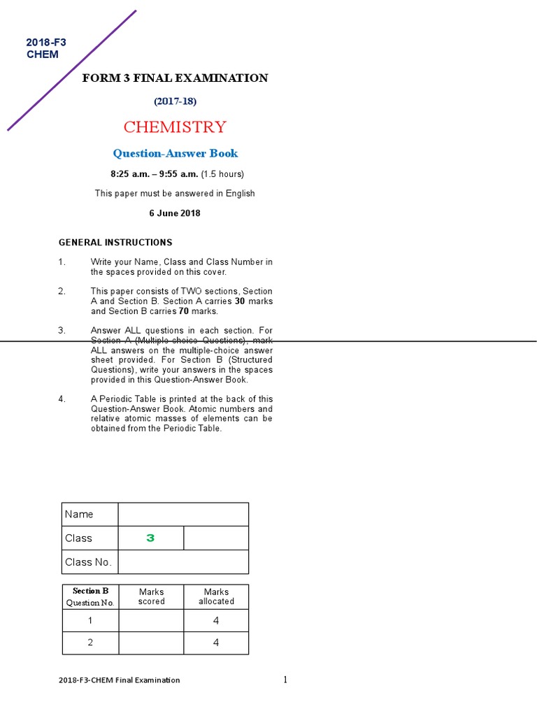 Chemistry: Form 3 Final Examination | PDF | Nitrogen | Chromium