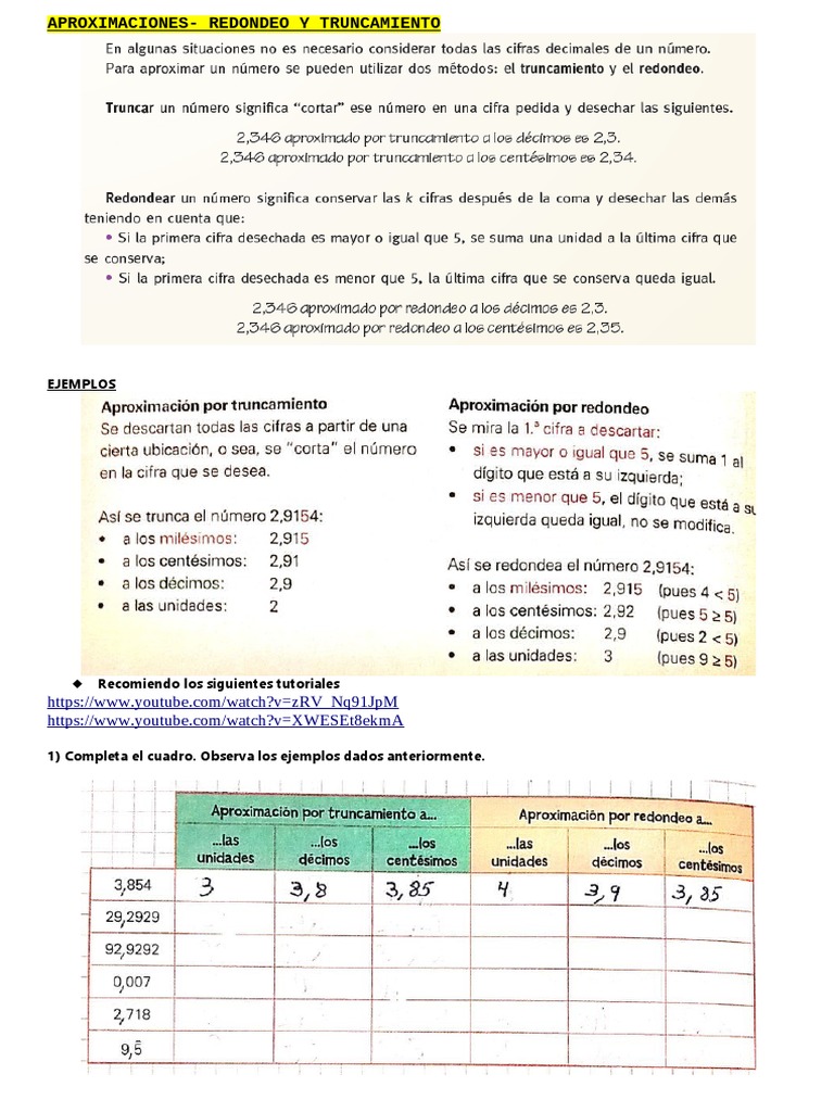Redondeo y Truncamiento | PDF | Métodos y materiales de enseñanza ...