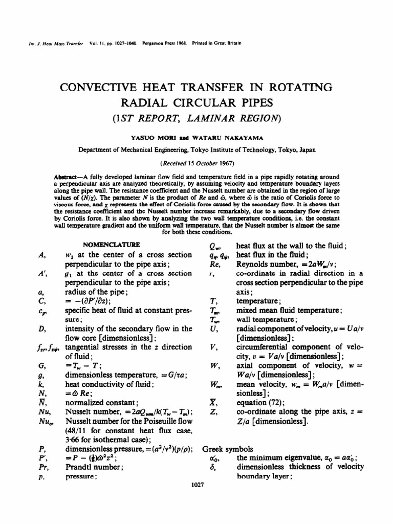 Convective Heat Transfer in Rotating Radial Circular Pipes | PDF ...